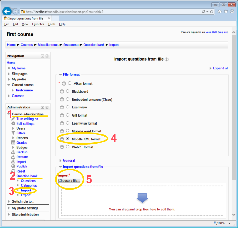 Moodle : export and import questions