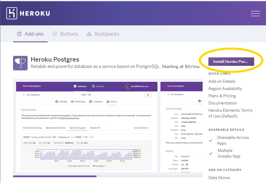 Créer une base de données dans Heroku