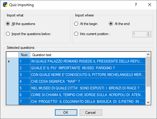 Importing questions from another quiz